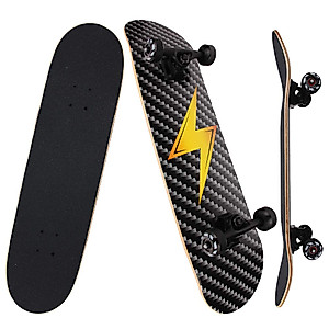 NPET Pro Skateboard Complete 31 Inch 7 Layer Canadian Maple Double Kick Concave Deck Skating Skateboard (Lightning)