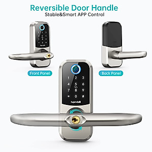 Fingerprint Smart Door Lock with Handle - Hornbill Keyless Entry Door Lock with Lever - Smart Electronic Digital Front Door Keypad - Auto Lock Code App Fob Alexa for Apartment Office - Silver