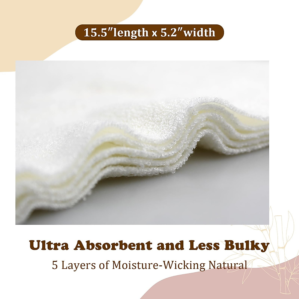 Mama Koala 5-Layer Basic Natural Cloth Diaper Inserts, Adjustable and Reusable for Any Baby Cloth Diaper(6 Pack)