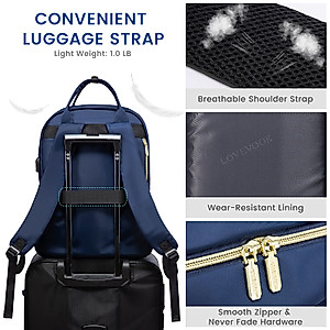 LOVEVOOK 15.6 Inch Laptop Backpack for Women,Fashion Work Travel Backpack,Waterproof Day Pack Purse for Teacher Nurse, Navy Blue.