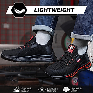 GLANOUDUN Steel Toe Shoes for Men Black Work Shoes for Men Lightweight Steel Toe Sneakers for Men Comfort Mens Safety Shoes Indestructible Working Shoes Red