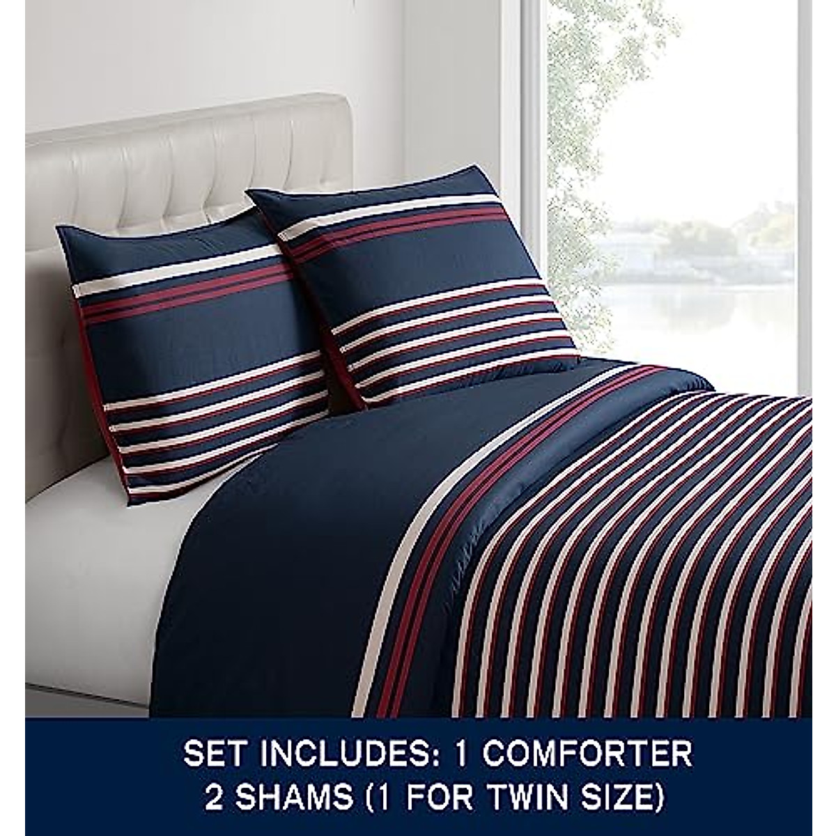 Nautica - Mineola Collection - 100% Cotton Cozy & Soft, Durable & Breathable Reversible Comforter Matching Sham, 2-Piece Bedding Set, Twin, Navy