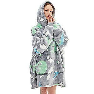 Chavish Wearable Blanket Hoodie Oversized, Glow in The Dark Soft Plush Warm Hooded Blanket Sweatshirt for Adults Women Men Kids