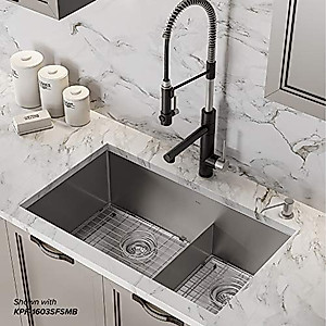 KRAUS Standart PRO™ 32-inch 16 Gauge Undermount 60/40 Double Bowl Stainless Steel Kitchen Combo with WasteGuard™ Continuous Feed Garbage Disposal, KHU103-32-100-75MB