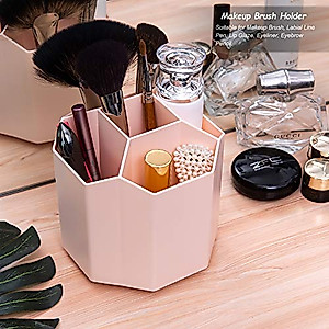 Siveit Pen Holder, 360° Rotating 5 Grid Pen Holder Stand Office Supplies Storage Organize for Desk Cute Pencil Cup Pot for Home, Office, Kids (Peach Pink)