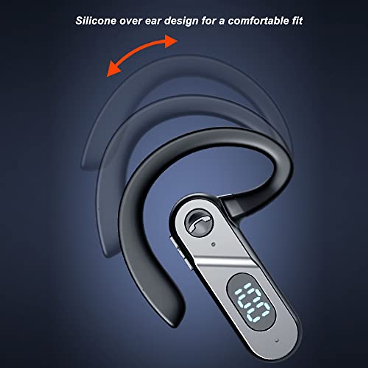 PUSOKEI Ear Hook Bluetooth Headset, Earpiece Bluetooth Wireless, 4 Hrs Playtime, Bluetooth Earpiece for Cell Phone with LED Digital Display, Ergonomic Earphones