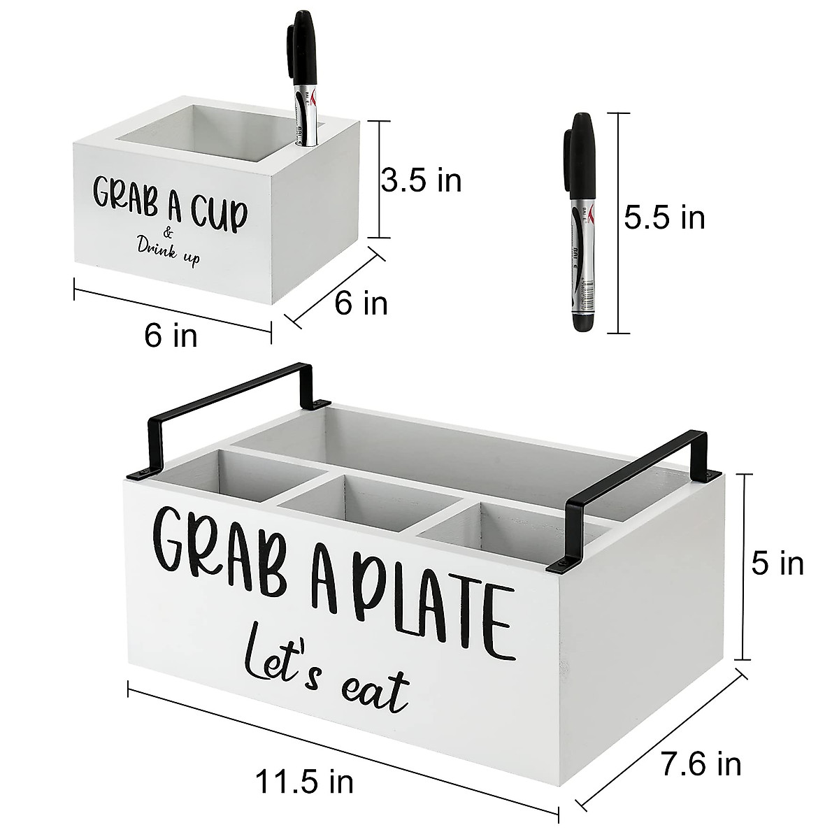 Kitchen Utensil Holder, Kitchen Countertop Plate Organizer with Large Cup Holder, Paper Plate Holders, Disposable Dish Holder and Disposable Cup Holder Utensil Caddy for Kitchen, Party, BBQ(Set of 2)…