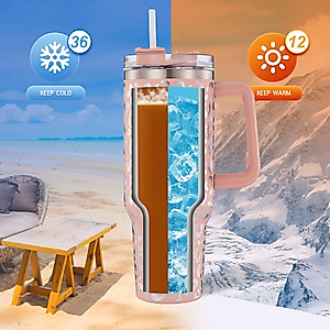 wonshia 40oz Cow print Tumbler With handle, Stainless Steel Tumbler With Lid and Straws, Double Vacuum Leak Proof Travel Coffee Mug Cup Water Bottle For Home, Office, Party (Water pink)