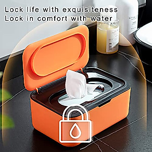 Babekin Wipes Dispenser, Perfect Pull Baby Wipes Holders, Sealing Design Wipe Container Keep Diaper Wipes Fresh, Dustproof Tissues Wipes Case for Home Office Car, Non-Slip (Orange-White)
