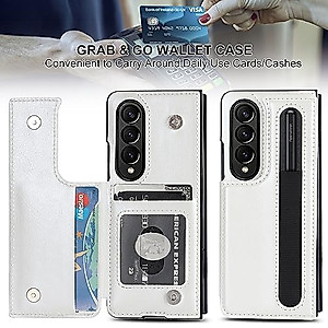 LBYZCASE Galaxy Z Fold 5 Wallet Case with S Pen Holder,Double Magnetic Clasp Kickstand Durable Shockproof Phone Case Cover with [RFID Blocking] Card Slots for Samsung Galaxy Z Fold 5 (White)