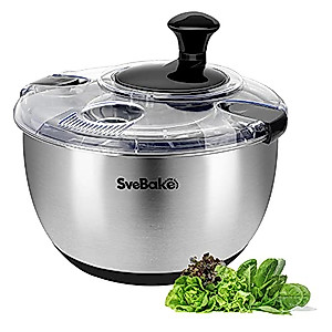 SveBake Salad Spinner Stainless Steel Large, Vegetable Washer with 4.2 Qts Bowl, Lettuce Cleaner and Dryer