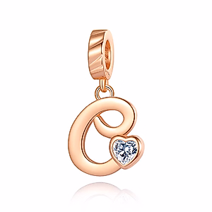VALGACLS A-Z Letter Charm Rose Gold Letter Charms Letter C Alphabet Dangle Charm Beads for Bracelets and Necklaces