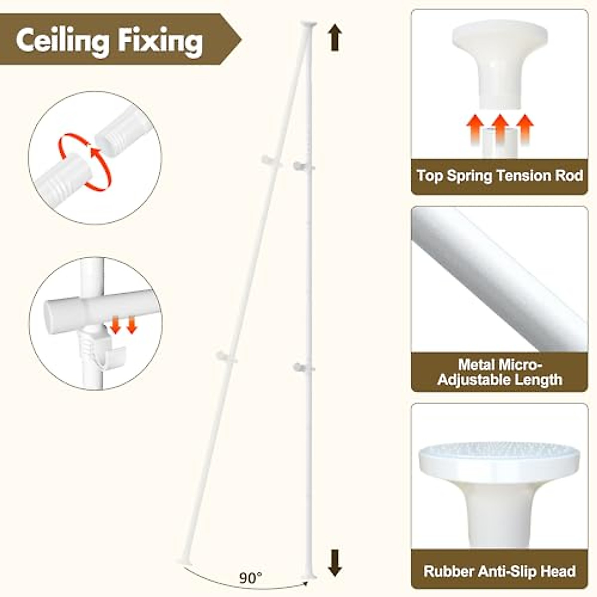 BsBsBest Ceiling Clothes Rack, 4 Tier Adjustable Closet Shelves Free Standing Closet Organizer And Storage Free Ceiling to Floor for Hanging Clothes White