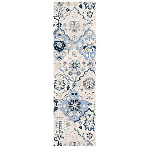SAFAVIEH Glamour Collection 2' 3" x 12' Beige/Blue GLM622B Handmade Premium Wool Entryway Foyer Living Room Kitchen Runner Rug
