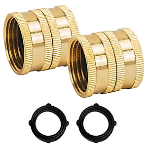 Hourleey Garden Hose Adapter, 3/4 Inch Solid Brass Hose Connectors, 2 Pack Hose Connector with 2 Extra Washers (Female to Female)