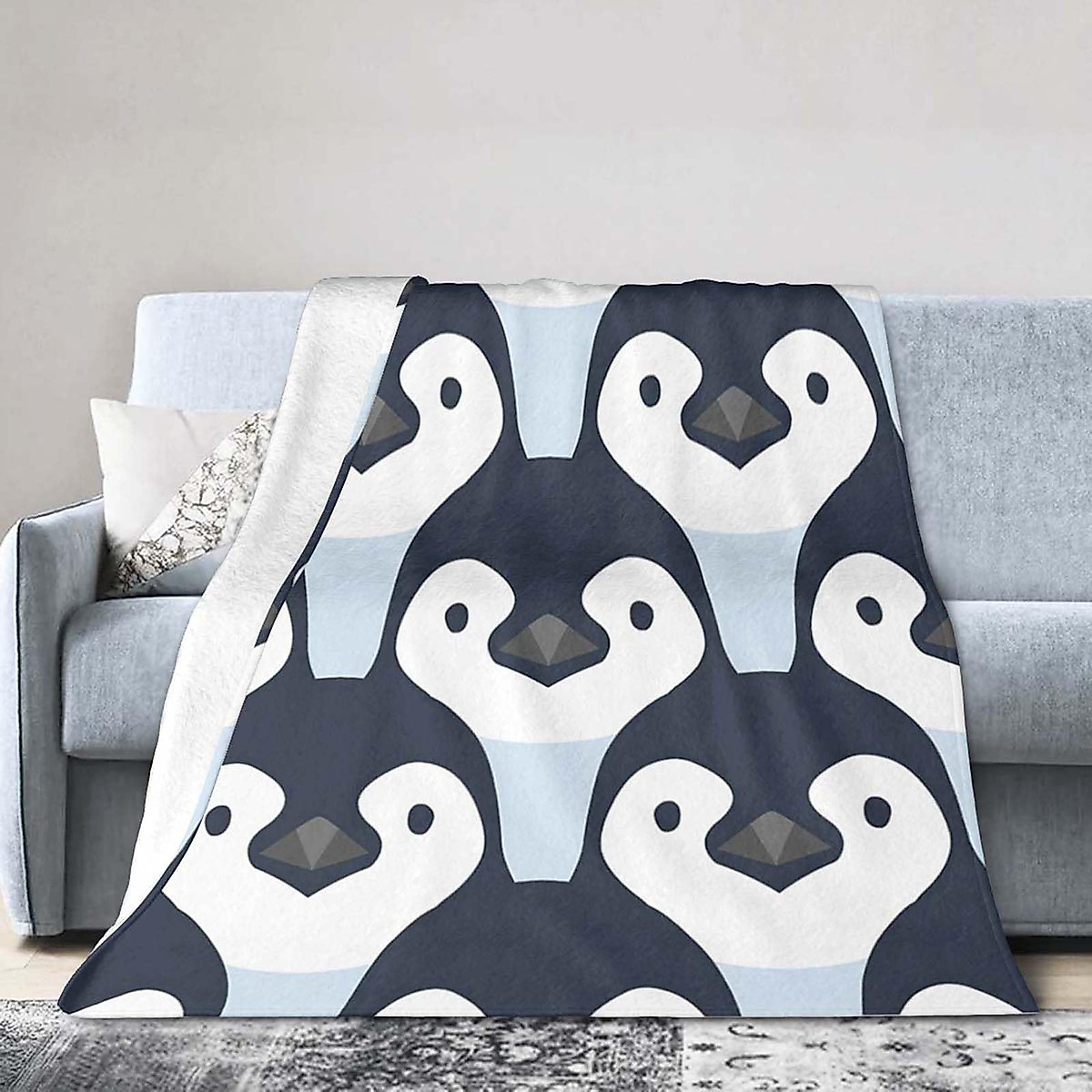 Throw Blanket 60x80 Inch,Bird Christmas Penguins Winter Flannel Soft Cozy Fluffy Throw Blankets and Warm Throws for Adults in Couch Sofa Bed 80x60 Inch