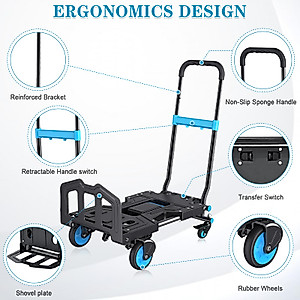 T.chilyn 2 in 1 Hand Truck Dolly Foldable, 330LB Capacity Foldable Dolly, Convertible Hand Truck with 3-Gear Retractable Handle, Heavy Duty Hand Truck for Shopping, Moving, Family, Office