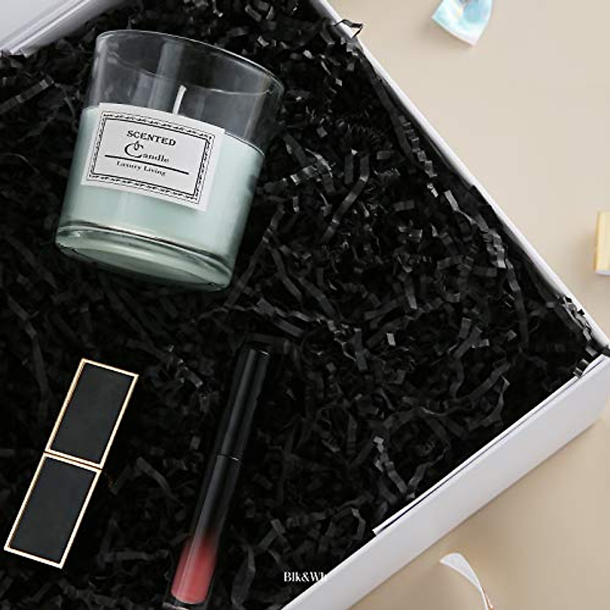 BLK&WH 0.5LB Crinkle Cut Paper Shred Filler, Black Crinkle Paper for Gift Wrapping, Shredded Paper for Gift Baskets, Crinkle Paper for Packaging