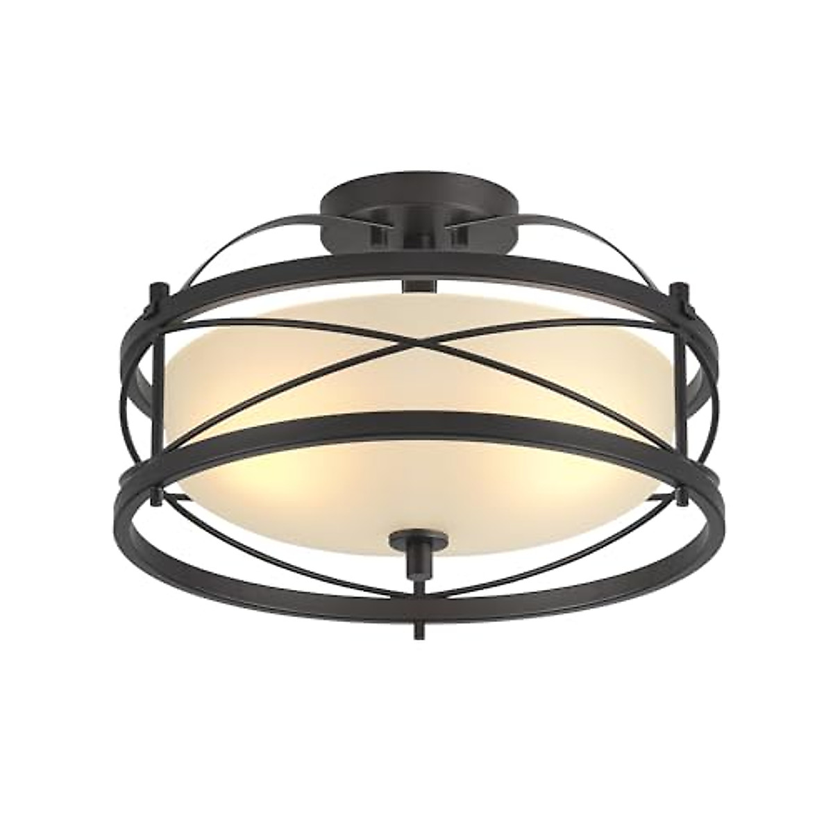 LHLYCLX Entryway Drum Light Fixtures, Semi-Flush Mount Rustic Ceiling Light for Hallway Living Room Bedroom Kitchen, Old Bronze Finished (Brown)