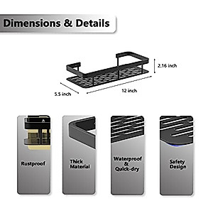 Shower Caddy, Rustproof Black Bathroom shower organizer,Stainless Steel Shower Shelves with 3 Hooks,No Drilling Traceless Adhesive Shower caddy basket,Bathroom Shower Storage Organizer