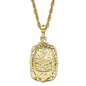 Solid Yellow Gold-tone Enameled Virgin Mary Our Lady of Guadalupe 24 inch Pendant Necklace Charm Chain - with Secure Lobster Lock Clasp 24" (Width = 25mm) - Jewelry Gifts For Women or Men