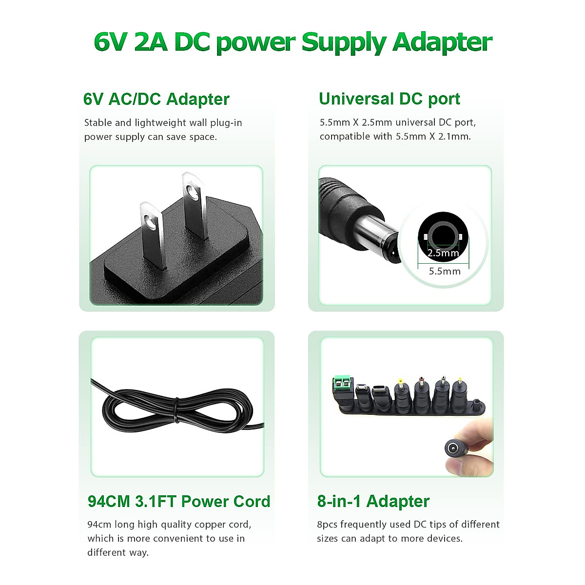 Arkare 6V 2A DC Power Supply Adapter for Monitor Models AC 100V-240V to DC 6 Volt 2Amp 1A Charger for ProForm Elliptical Smart Strider, Cardio Cross Trainer Exercise Bike 6V Power Cord