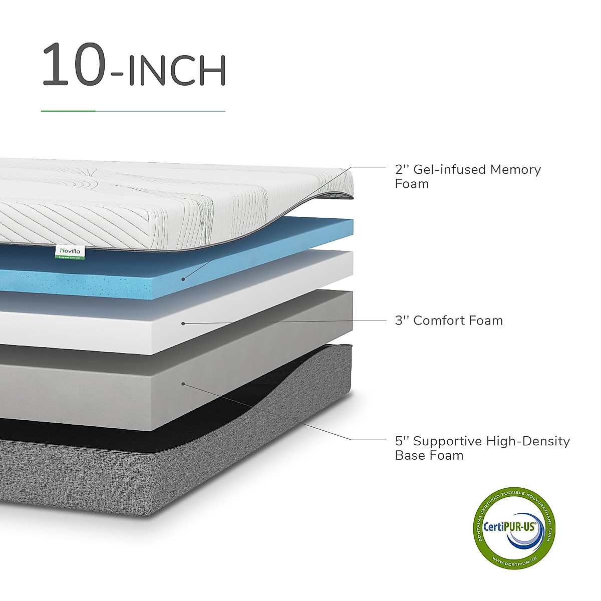 Novilla King Size Mattress in a Box, 10 Inch Gel Memory Foam Mattress, Plush Mattress King Size for Pressure Relief & Relaxing Sleep, CertiPUR-US Certified, Bed in a Box, Soft and Supportive