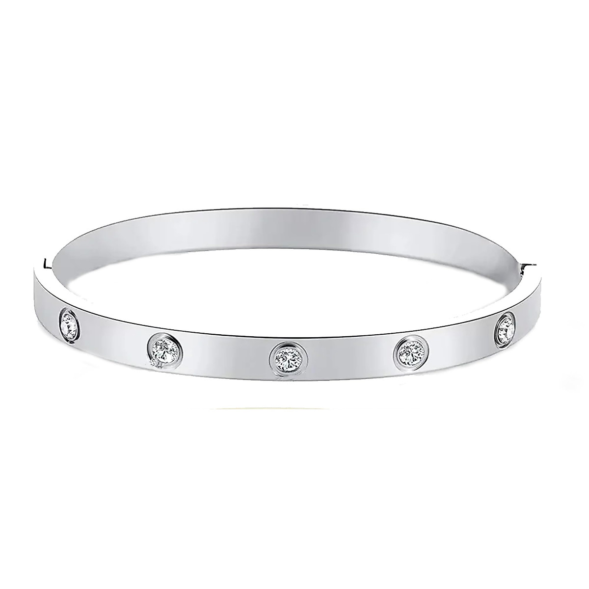 VPKJewelry Stainless Steel Present for Girls Womens Teen Jewelry Oval Bracelet Bangle Birthday gifts Silver White Yellow Gold Plated Cubic-Zircon stones free red nice box (White, 7.50)