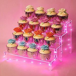 YestBuy 4 Tier Shelf Cake Pop Stand (Pink) +5 Tier Premium Cupcake Holder – Acrylic Cupcake Tower Display – Cady Bar Party Décor – Acrylic Display for Pastry Weddings, Birthday (Colorful)