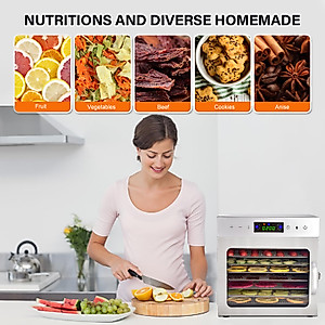 HOPERAN Food Dehydrator, 8 Stainless Steel Trays Dehydrators for Food and Jerky, Herbs, Fruit, Dehydrator Machine with Digital Timer and Temperature Control, Overheat Protection, Recipe Book Included