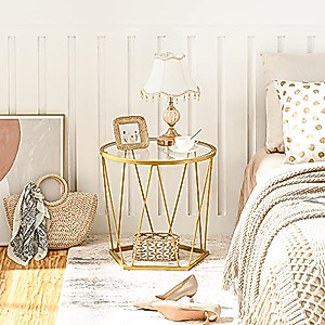 HOOBRO Round Coffee Table Set of 2, Gold Coffee End Table with Metal Frame, Tempered Glass Small Coffee Table for Living Room Bedroom Balcony Yard, Modern Style, Gold GD79BZ01