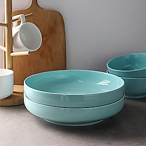 DOWAN 10" Shallow Serving Bowls, 60 oz Large Serving Bowls and Platters, Serving Plate for Salad Pasta Soup Fruit, Porcelain Serving Dishes for Dinner Party, Set of 2, Turquoise
