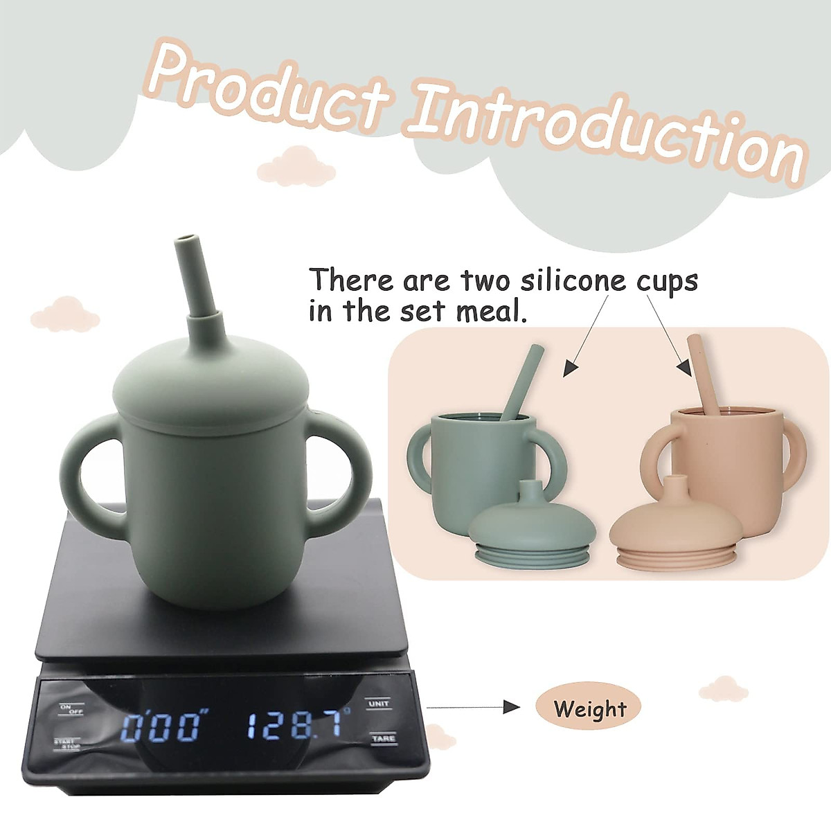 DONGMEI Silicone Straw Cup, silicone sippy cups for baby, 100% Soft Silicone Straw Trainer Cup For Infant, silicone sippy cup baby, 5 Oz (Pink & Armygreen 2 Pieces)