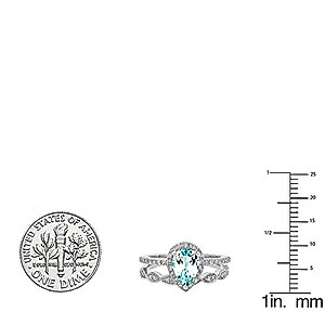 Dazzlingrock Collection 9X6 MM Pear Aquamarine & Round Diamond Ladies Halo Teardrop Wedding Ring Set in 14K White Gold, Size 5.5