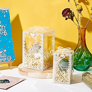 BENECREAT 24PCS 3.5x3.5x5.5 Clear Wedding Favour Boxes with Bowknot Pattern Rectangle PVC Transparent Gift Boxes for Candy Chocolate Wrapping