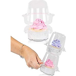 Stack'nGo Cupcake Containers - Bulk Pack | Plastic Disposable Cup Cake Boxes Carrier Holder Box (50 Carriers, 1 Single Serve)