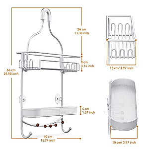 Smatorga Hanging Shower Caddy over Shower Head, Anti-Swing Stainless Steel Shower Organizer with 13 Hooks, Extra Large Storage Space for Razor Shampoo Holder Silver Shower Rack Rustproof