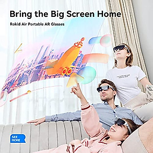 Rokid Air AR Glasses, Augmented Reality Glasses Wearable Headsets Smart Glasses for Video Display, Myopia Friendly Portable Massive 1080P Screen, Game, Watch on Android/iOS/PC/Tablets/Game Consoles