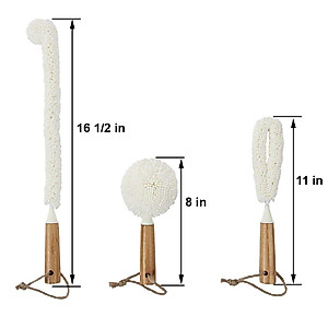 Lily's Home Decanter Cleaning Brush Set with Bamboo Handles, Glassware Cleaning Brushes for Hard to Reach Areas, Ideal for Champagne Flutes, Beer Mugs, Baby Bottles and Narrow Neck Goblets (Set of 3)