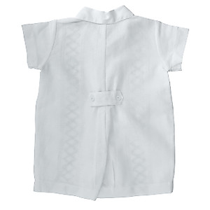 KARELA KIDS Beautiful Linen Guayabera Shirt with Beige Details for Boys Cotton Guayabera Formal Shirt for Christening, Baptism, Birthdays and Other Celebrations – Color White - 12 Months