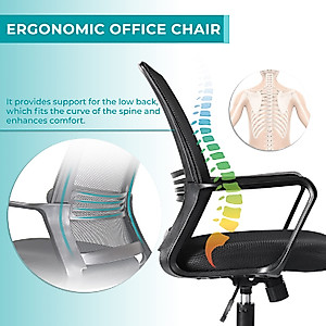 Office Chair, Mid Back Desk Chair, Ergonomic Home Office Desk Chairs, Mesh Computer Chair, Cute Swivel Rolling Task Chair with Lumbar Support and Armrests