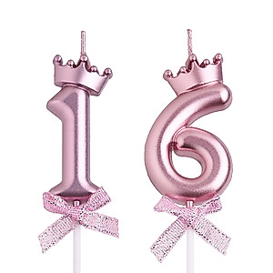 VSHILI 16th Birthday Candles, Rose Gold 16 Year Old Number Birthday Candles, Happy Birthday Party Cake Topper Decoration Gifts for Boys Girls