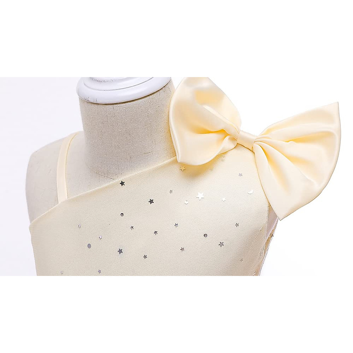 2-8T Toddler Girl Tulle One Shoulder Tutu Gown Baby Bowknot Formal Pageant Party Wedding Dress Flower Party Dresses Champagne 120