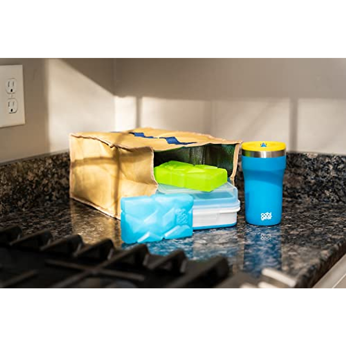 Cool Gear 4-Pack Fat Ice Pack | Reusable Ice Blocks for Lunch Box, Coolers, & More | BPA Free with Non-Toxic Freezer Gel | Keeps Food Cold & Fresh