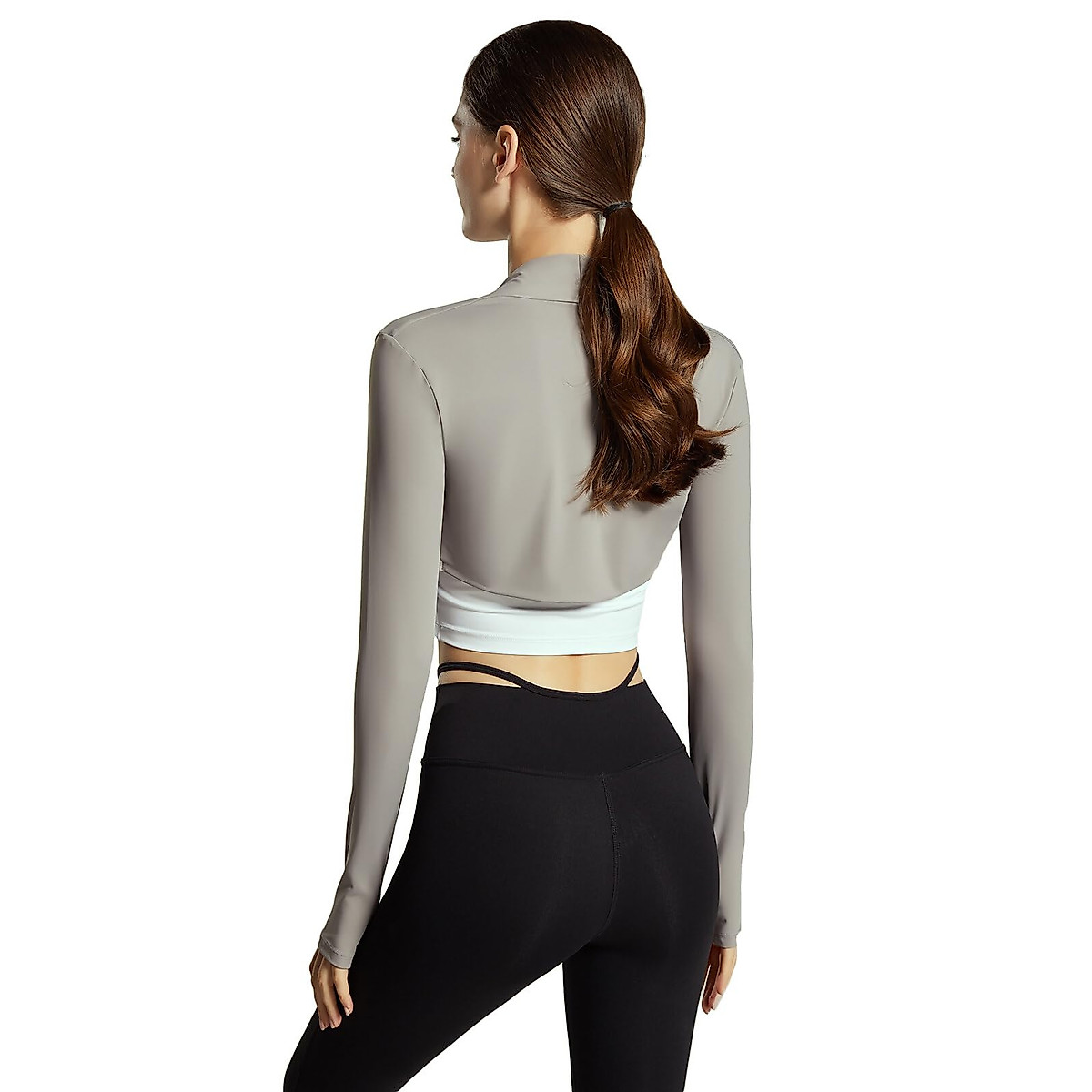 Trendy Ballet Dance Shawl Shrug for Women Open Front Cardigan Workout Arm Sleeves Crop Bolero Top with Thumb Holes for Cycling Outdoor Yoga Pilates Golf Sun Protection Grey