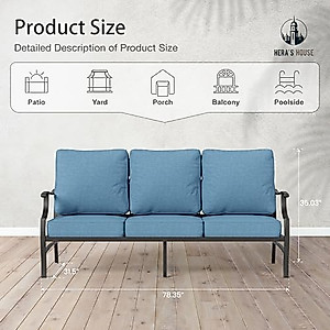 HERA'S HOUSE Patio Furniture Sofa, All-Weather Outdoor 3 Seats Couch, Outdoor Patio Couch with Deep Seating and Olefin Cushions for Lawn Garden Backyard, Navy Blue