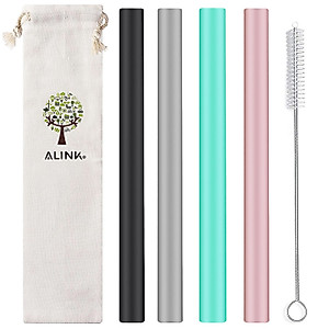 ALINK 8 Counts Reusable Silicone Boba Tea Straws with Brush