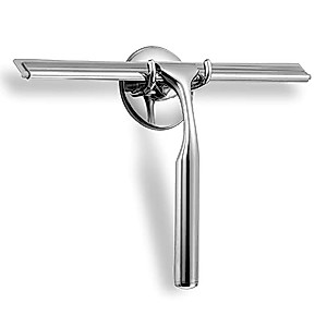 Shower Squeegee for Glass Doors 10 Inches Stainless Steel Squeege for Window and Car, 4 Suctions Shower Mirror