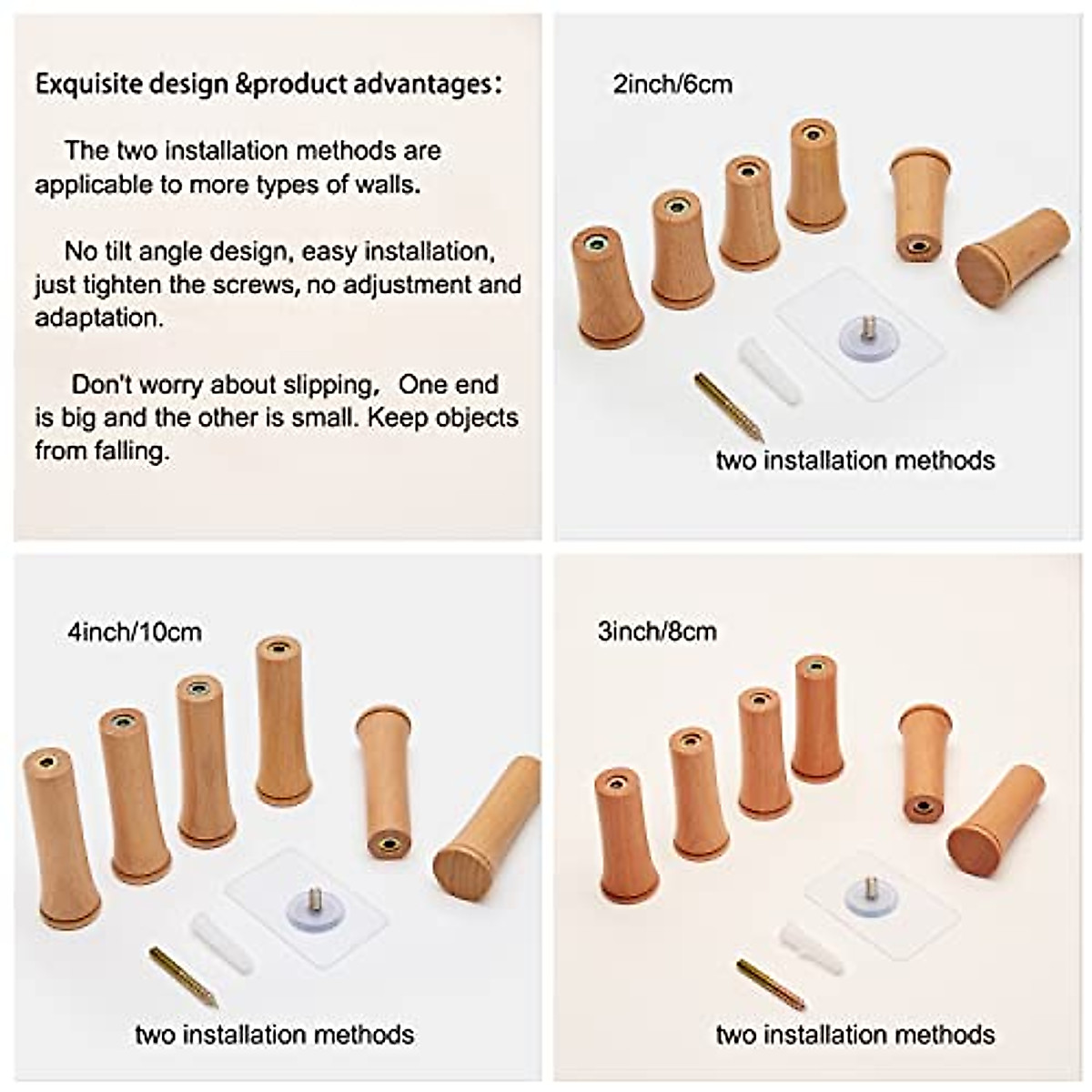 HomeDo Wall Hooks Rack, Wooden Coat Hooks Wall Mounted, Entryway Hat Rack, Decorative Hooks Single Organizer Wall Hanger Hat Hook Towel Rack, Heavy Duty Hooks (Beech-2inch-5Pack)