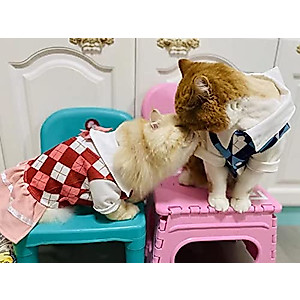 YiQ RiC 2pack=Dog Dress+Dog Shirt Christmas Dog Clothes Dog Christmas Dress Fun Cat Outfit cat Clothes cat Costumes Plaid Adorable Cool Breathable Sky Blue & Pink